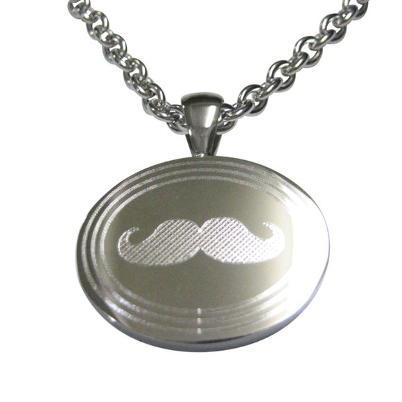 Kiola Designs | Jewelry | Etched Oval Mustache Pendant Necklace | Poshmark